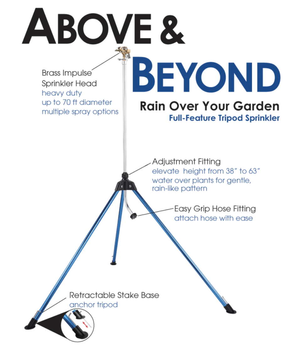 The Tripod Impulse Sprinkler features a brass impulse sprinkler head ...